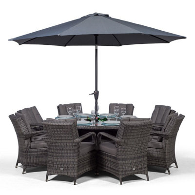 Arizona Round 8 Seater Rattan Dining Set with Ice Bucket Drinks Cooler ...