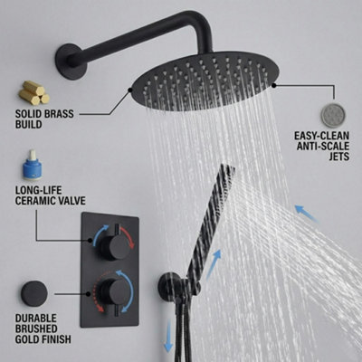 ARKO 2 Way Round Concealed Thermostatic Mixer Shower with 2 Dial ,Twin ...