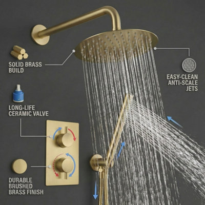 ARKO 2 Way Round Concealed Thermostatic Mixer Shower with 2 Dial Twin ...