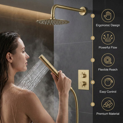 ARKO 2 Way Round Concealed Thermostatic Mixer Shower with 2 Dial Twin ...