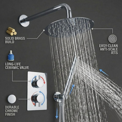ARKO 2 Way Round Concealed Thermostatic Mixer Shower with 2 Dial Twin ...