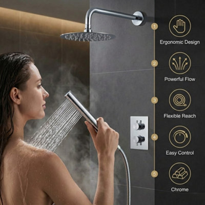 ARKO 2 Way Round Concealed Thermostatic Mixer Shower with 2 Dial Twin ...