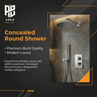 ARKO 2 Way Round Concealed Thermostatic Mixer Shower with 2 Dial Twin ...