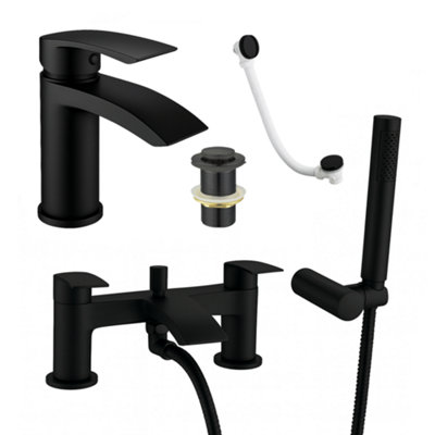 Arko Basin Mixer Tap and Bath Shower Set with Bath Waste, Waterfall ...