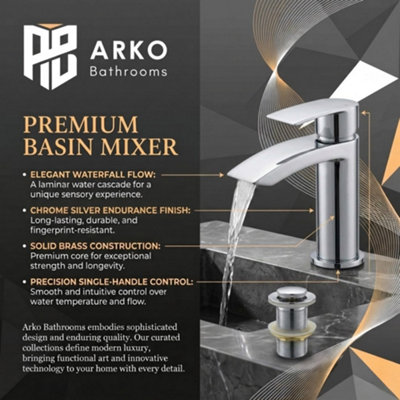 ARKO BASIN MIXER TAP, STYLISH BATHROOM SINK TAP WITH SMOOTH LEVER ...