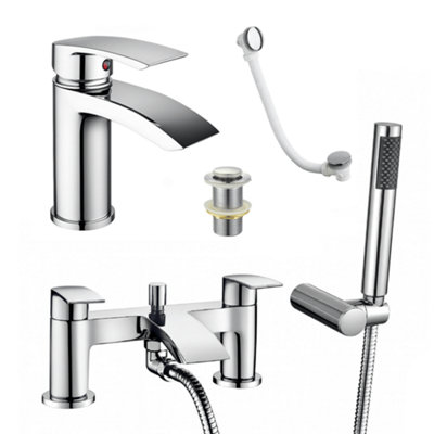 Arko Bath Shower and Basin Mixer Tap Set with Bath Waste, Waterfall ...