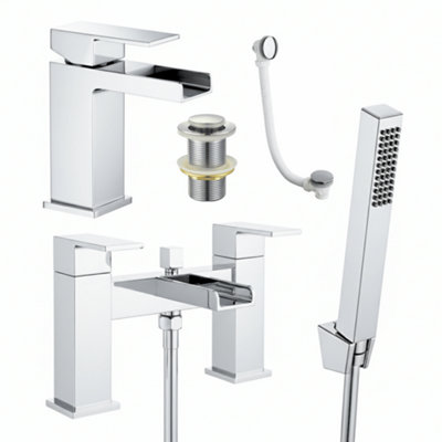 Arko Bath Shower and Basin Mixer Tap Set with Bath Waste, Waterfall ...