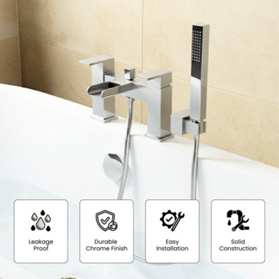 Arko Bath Shower and Basin Mixer Tap Set with Bath Waste, Waterfall ...