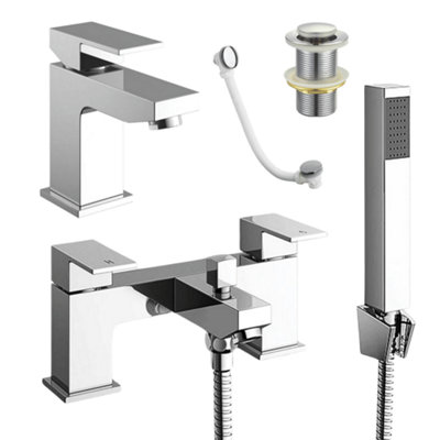 Arko Bath Shower and Basin Mixer Tap Set with Bath Waste, Waterfall ...