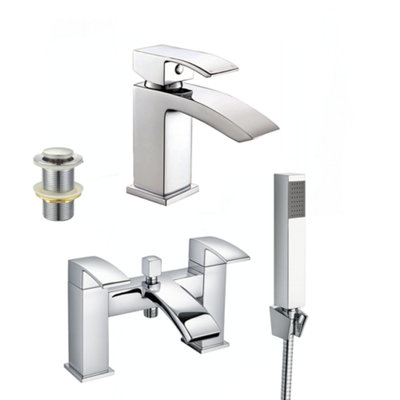 Arko Bath Shower and Basin Mixer Tap Set with Pop up Waste, Waterfall ...