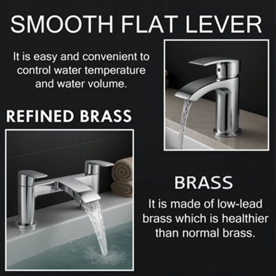 Arko Bath Tap and Basin Mixer Tap Set with Bath Waste, Waterfall ...