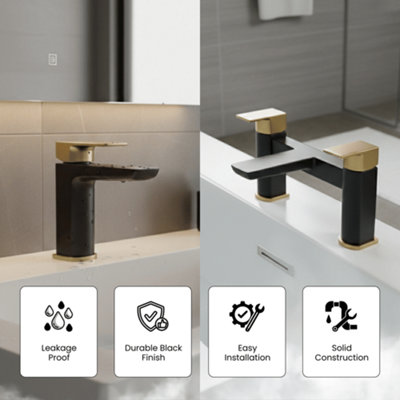 Arko Bath Tap and Basin Mixer Tap Set with Pop up Waste, Waterfall ...
