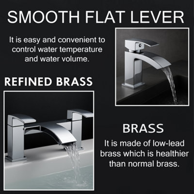 Arko Bath Tap and Basin Mixer Tap Set with Pop up Waste, Waterfall ...