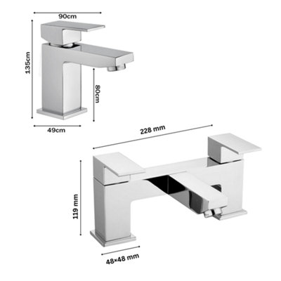 Arko Bath Tap and Basin Mixer Tap Set with Pop up Waste, Waterfall ...
