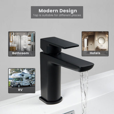ARKO BATHROOM Black Square Basin Mixer Tap 50x159mm, Stylish Bathroom ...