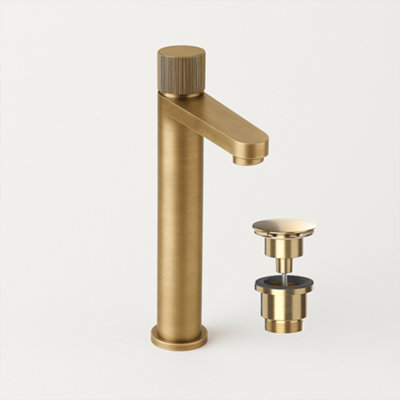 ARKO BATHROOM Round Tall Basin Mixer Tap 54x315mm, Solid Brass, Flute ...