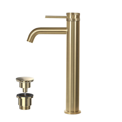 ARKO BATHROOM Round Tall Basin Mixer Tap 54x316.2mm Gold Finish, Solid ...