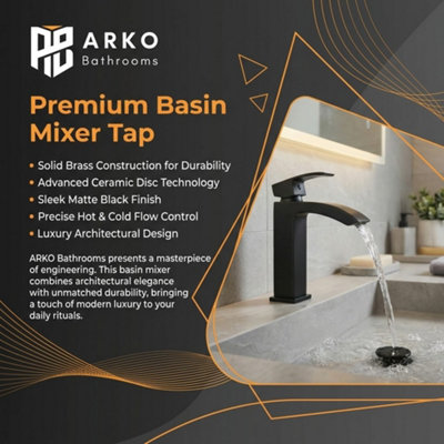 ARKO Bathroom Sink Taps, Basin Mixer Taps, Square Mono Basin Faucet ...
