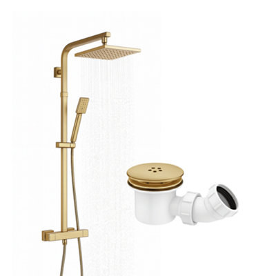 ARKO Bathroom Thermostatic Mixer Shower with Riser Rail, Shower Waste ...