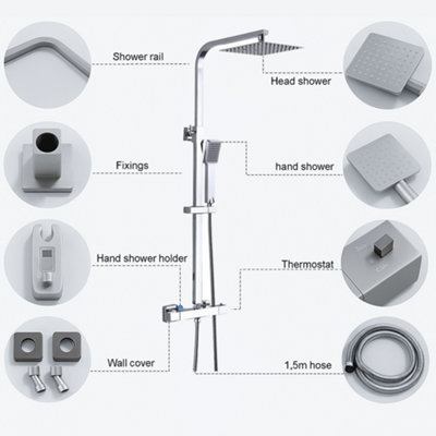 ARKO BATHROOM Thermostatic Mixer Shower with Twin Head & Riser Rail ...