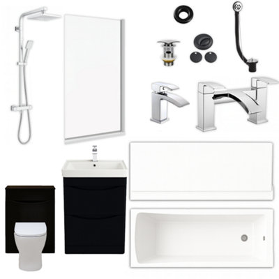 Arko Complete Bathroom Suite, Bath Shower, Grid Screen, Black Vanity ...