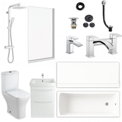 Arko Complete Bathroom Suite, Bath Shower, Shower Screen, White Vanity ...