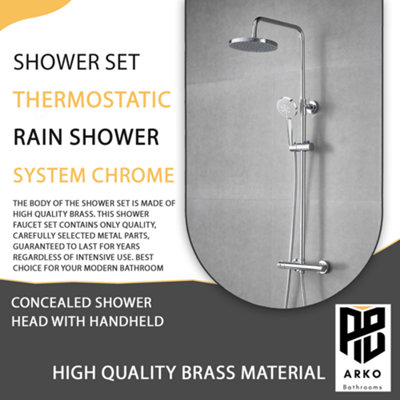 ARKO Round Exposed Thermostatic Mixer Shower Set Shower Head and ...