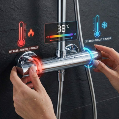 ARKO Round Exposed Thermostatic Mixer Shower Set Shower Head and ...