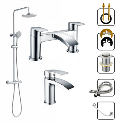 ARKO Thermostatic mixer shower with Basin Mixer Tap & Bath Filler Set ...