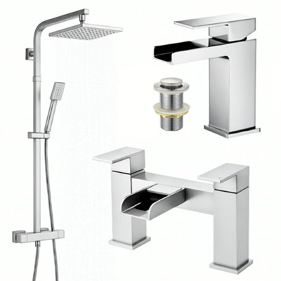 ARKO Thermostatic mixer shower with Basin Mixer Tap & Bath Filler Set ...