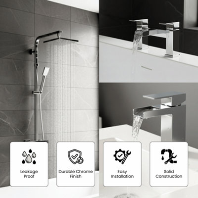 ARKO Thermostatic mixer shower with Basin Mixer Tap & Bath Filler Set ...
