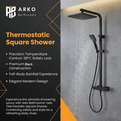 ARKO Thermostatic Mixer Shower with Twin Head & Adjustable Riser Rail ...