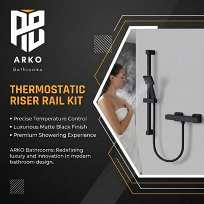 ARKO THERMOSTATIC SHOWER MIXER WITH ADJUSTABLE RISER KIT, WALL MOUNTED ...