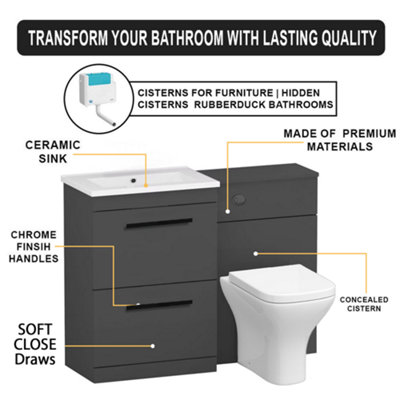 Arko Vanity Unit 600mm Furniture Set, Basin, Toilet Pan, Soft Close ...