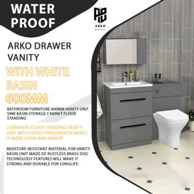 Arko Vanity Unit 600mm Furniture Set, Basin, Toilet Pan, Soft Close ...