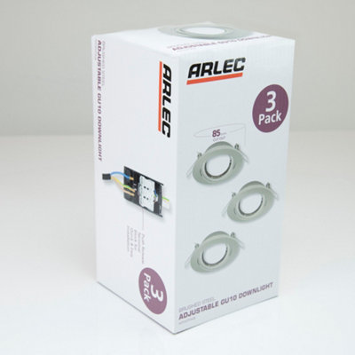 Arlec 3 Pack Adjustable Angle Gimble Flush Ceiling Downlight Brushed ...