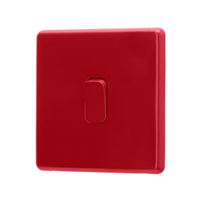 Arlec Rocker Screwless Single Light Switch 1 Gang, 2 Way 10A Cherry Red ...