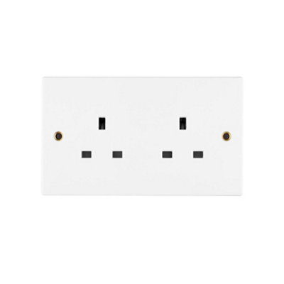 Arlec White 13A Double 2 Gang Unswitched Socket Screwed Square Edge Profile