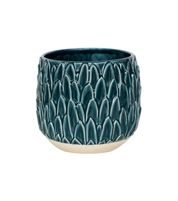 Arles Leaf Embossed Planter - Ceramic - L18 x W18 x H16.5 cm - Teal ...