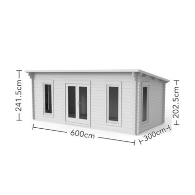 Arley 6.0m x 3.0m Cabin - Pent Roof, Double Glazed 34kg Polyester Felt ...