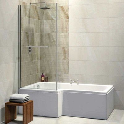 Arley Squrv2 Universal L-Shaped Hinged Bath Screen 1400mm Polished Profiles