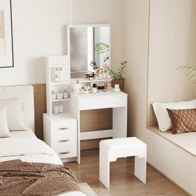 Arlo White 4-Drawer Dressing Table with Mirror & Stool Set