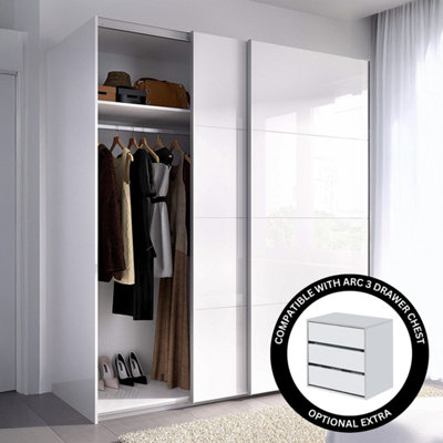 ARM 2 Door Sliding Wardrobe 150cm Wide in White + Arc Internal 3 Draw ...