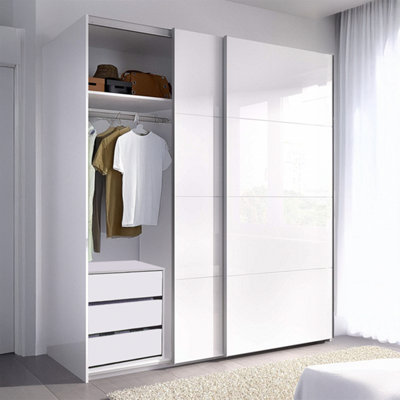 ARM Large 2 Door Sliding Wardrobe + Internal Chest - White (H)200cm (W ...
