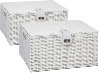 ARPAN 2 x Arpan Resin Woven Storage Hamper Basket Box with Lid & Lock ...