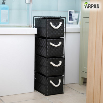 Arpan Black 4-Drawer Storage Unit (4-Drawer 18x25x65cm)