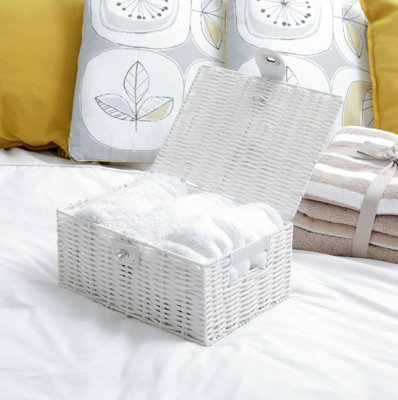 ARPAN Hamper Basket Resin with Lid White Medium