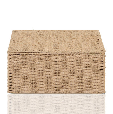 Arpan Natural Paper Rope Storage Basket Box With Lid (Large)