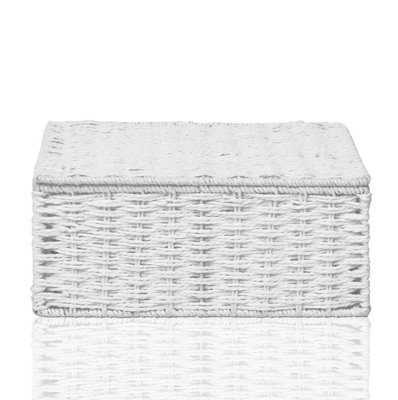 ARPAN Paper Rope Rectangular Lidded Basket Hamper White Medium