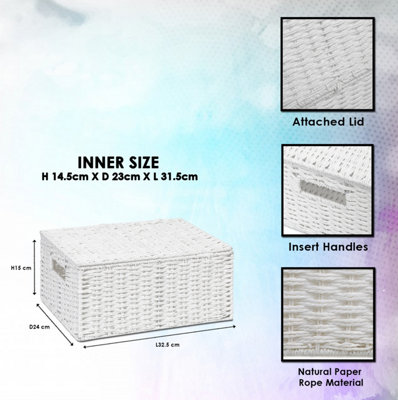 Arpan Paper Rope Storage Basket Box With Lid - White (Large)